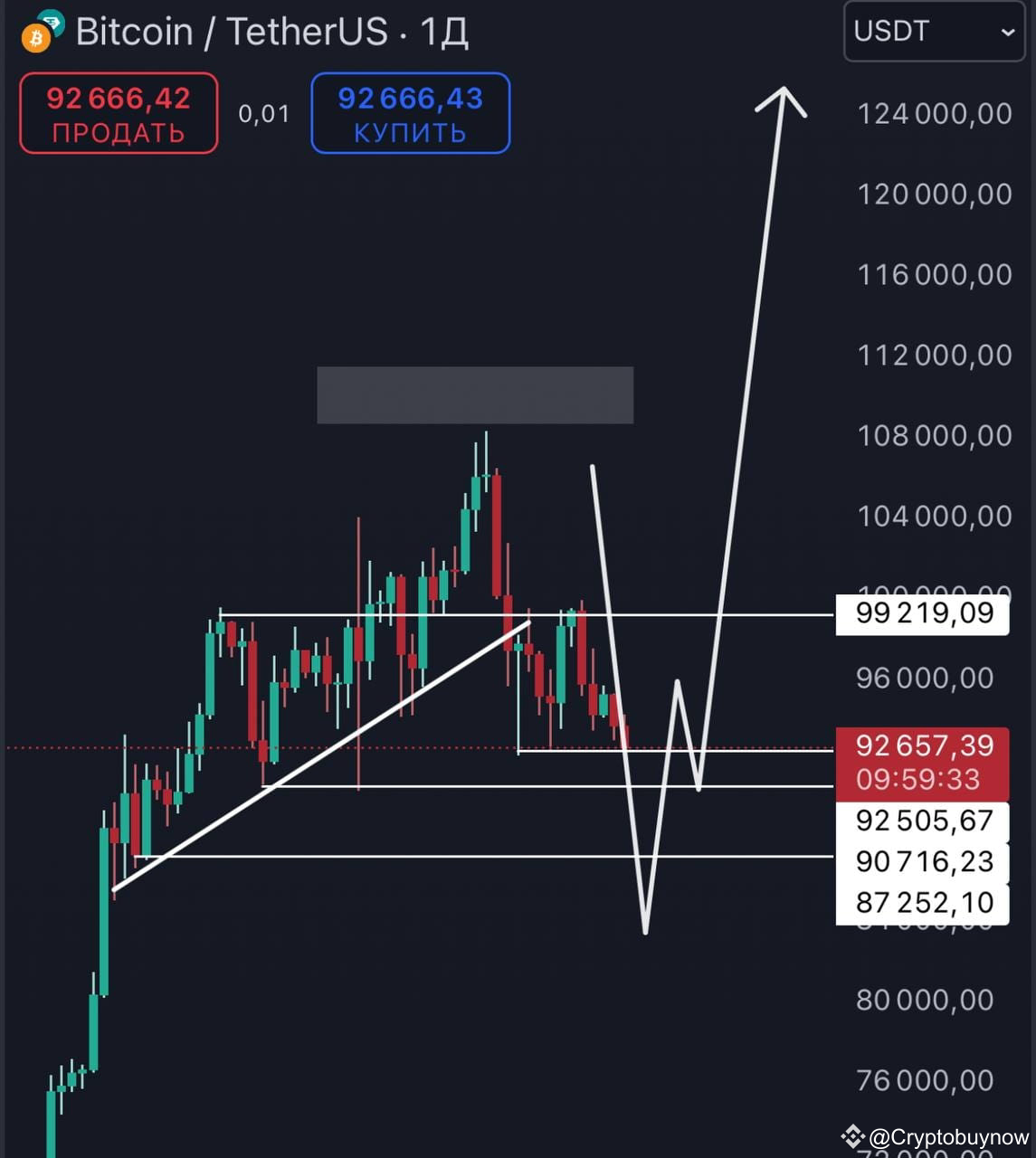 This chart shows the price action of Bitcoin/TetherUS (BTC/U ...