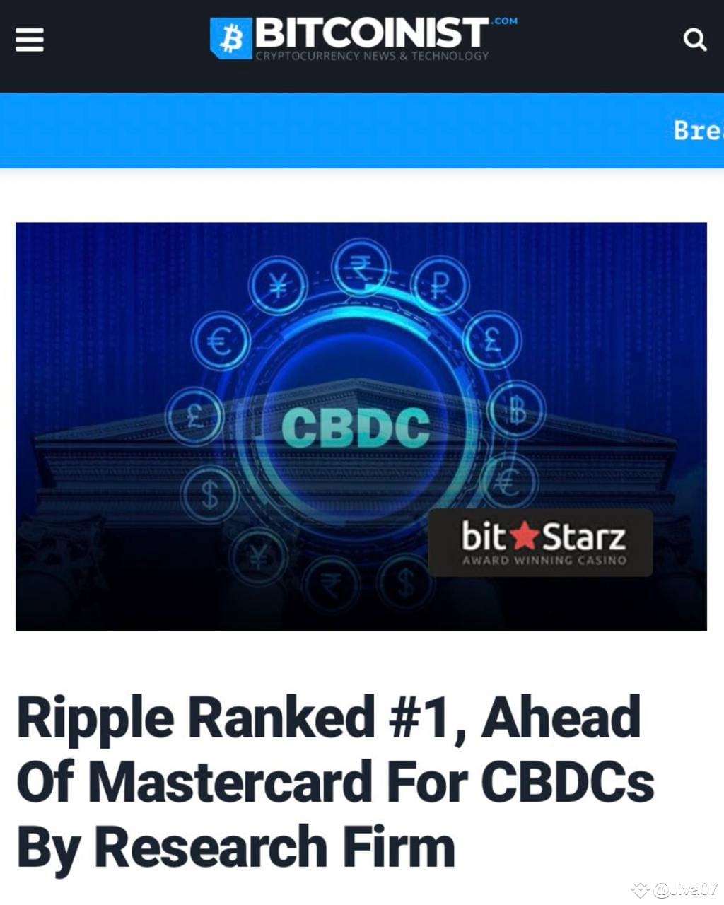 #Xrp🔥🔥 Ripple ranks first for CBDC! XRP to become the glo | Jiva07 on Binance Square