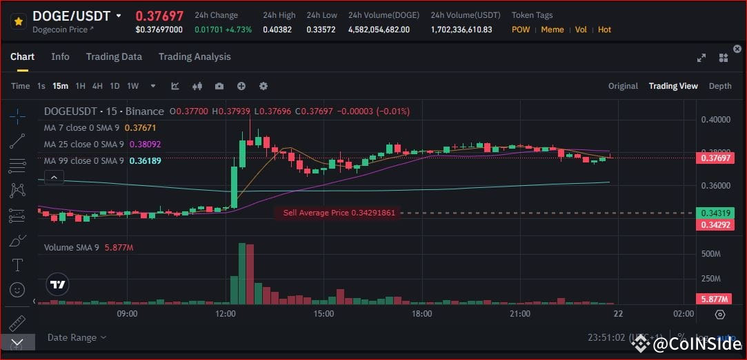 🚀 Dogecoin (DOGE) Market Update! DOGE is trading at $0.376 | CoINSIde ...