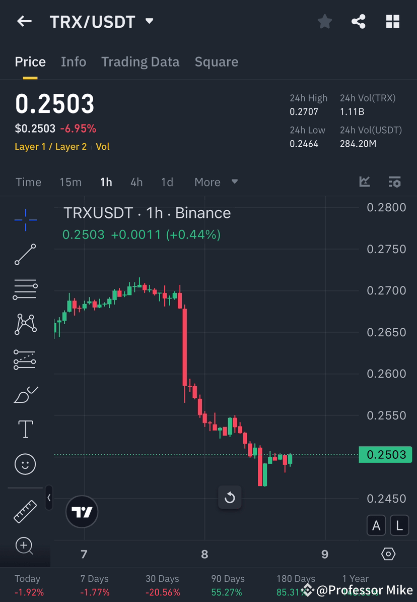 $TRX /USDT Short Trade Signal!🔥💯 • Entry: $0.2505 • Targ | Professor Mike on Binance Square