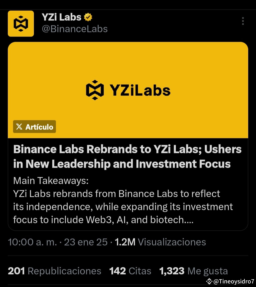 "YZi Labs, formerly known as Binance Labs, has announced its | Tineoysidro7 on Binance Square
