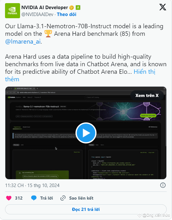 Nvidia released a new AI model called Llama-3.1-Nemotron-70B | Ong kiến thức on Binance Square