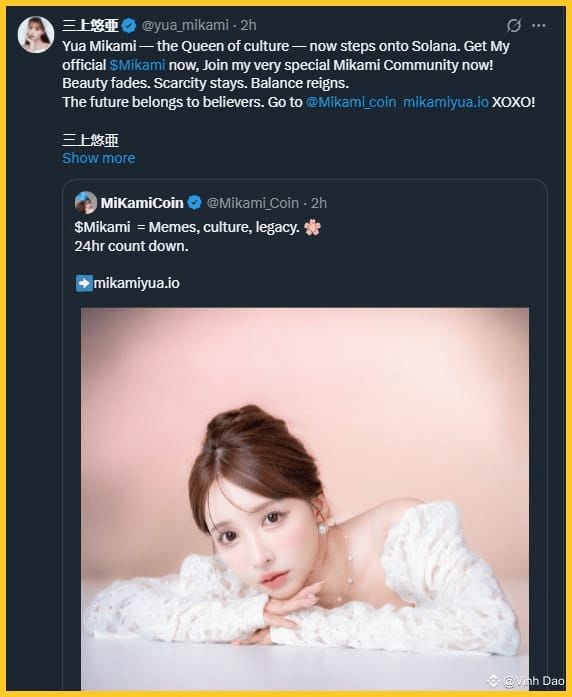 "Saint" Yua Mikami releases memecoin $Mikami ?? The one eve | Vinh Dao on Binance Square