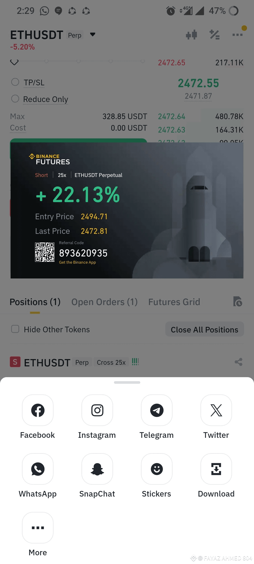 Short entry $ETH +22.13🤑 | FAYAZ AHMED 804 on Binance Square