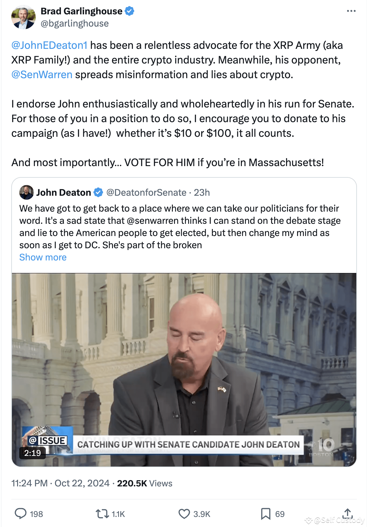 Ripple CEO Brad Garlinghouse Endorses John Deaton for Senate | Self ...
