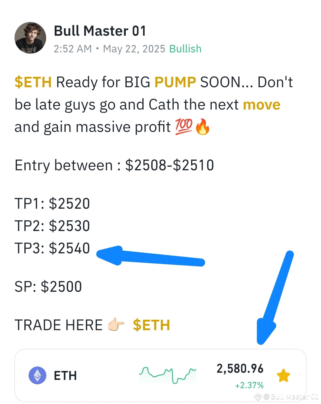 Massive congratulations 🥂who follow the $ETH call on the ti | Bull Master 01 on Binance Square