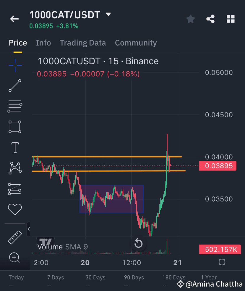 $1000CAT is currently showing a 4% increase, trading at 0.0 | Amina Chattha on Binance Square