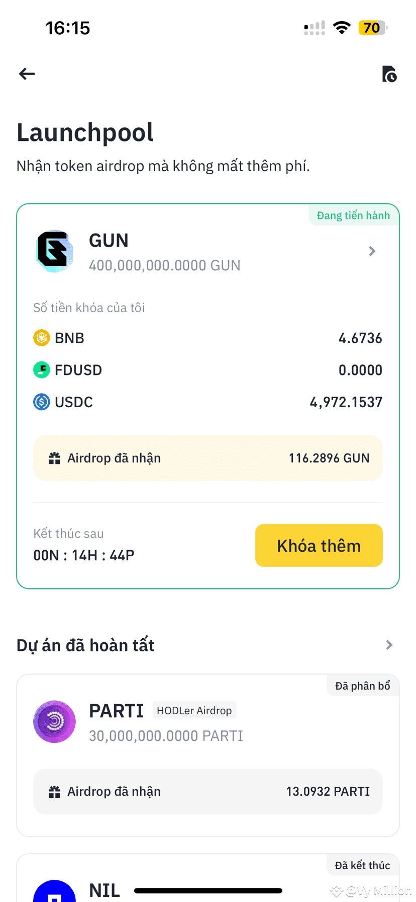 Total stake of $BNB and usdc is about 10k$ for 2 accounts. | Vy Million ...