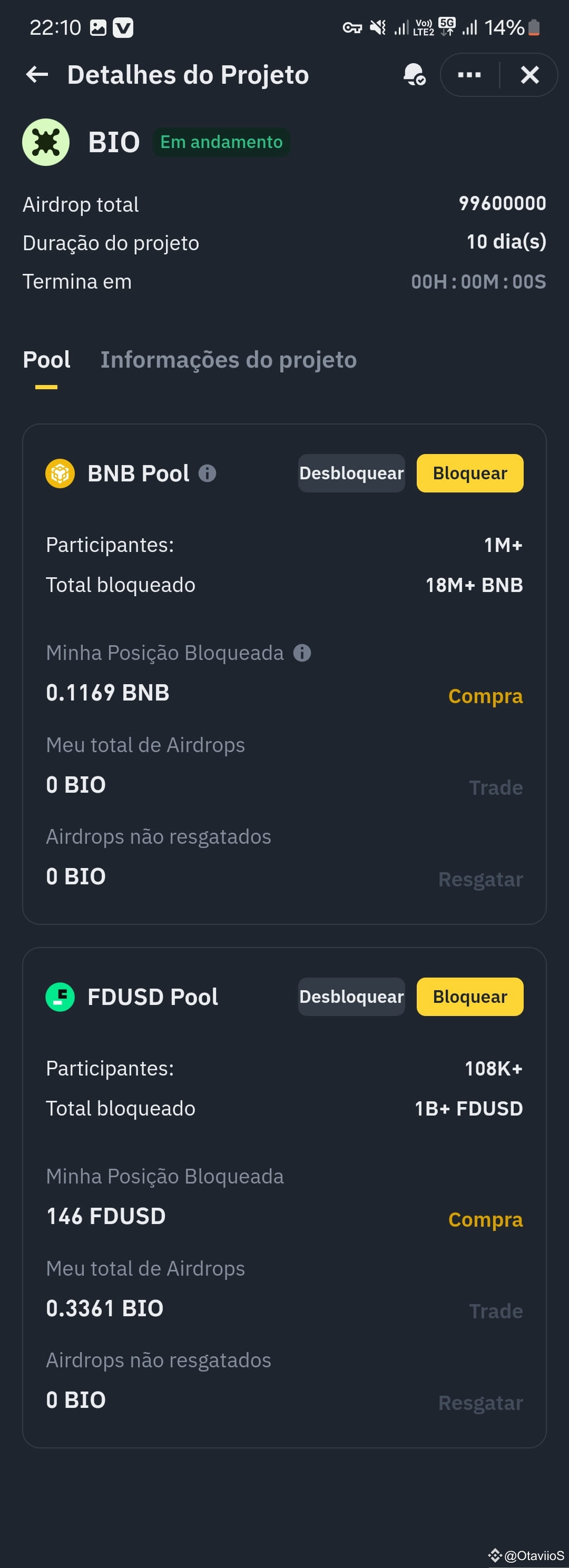 LAUNCHPOOL BIO bnb 0,11 = 82USDT fdusd 146,00 = 146USDT qu | OtaviioS ...