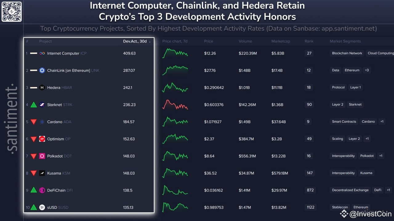 ️ Here are the top cryptocurrencies by development activity | InvestCoin on Binance Square