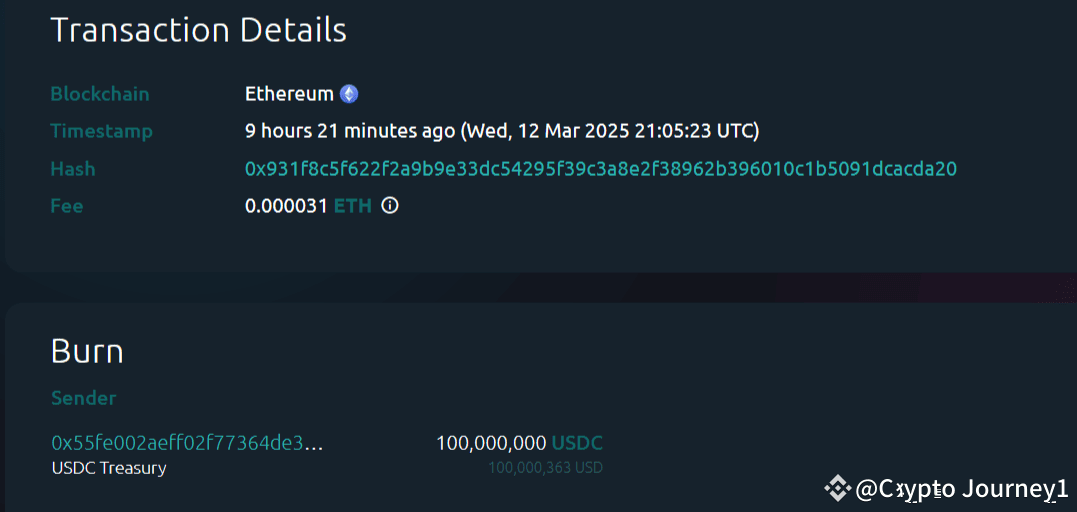 🔥 MASSIVE USDC BURN! 🚀 100 MILLION USDC ($100M) VANISHES F | Crypto Journey1 on Binance Square