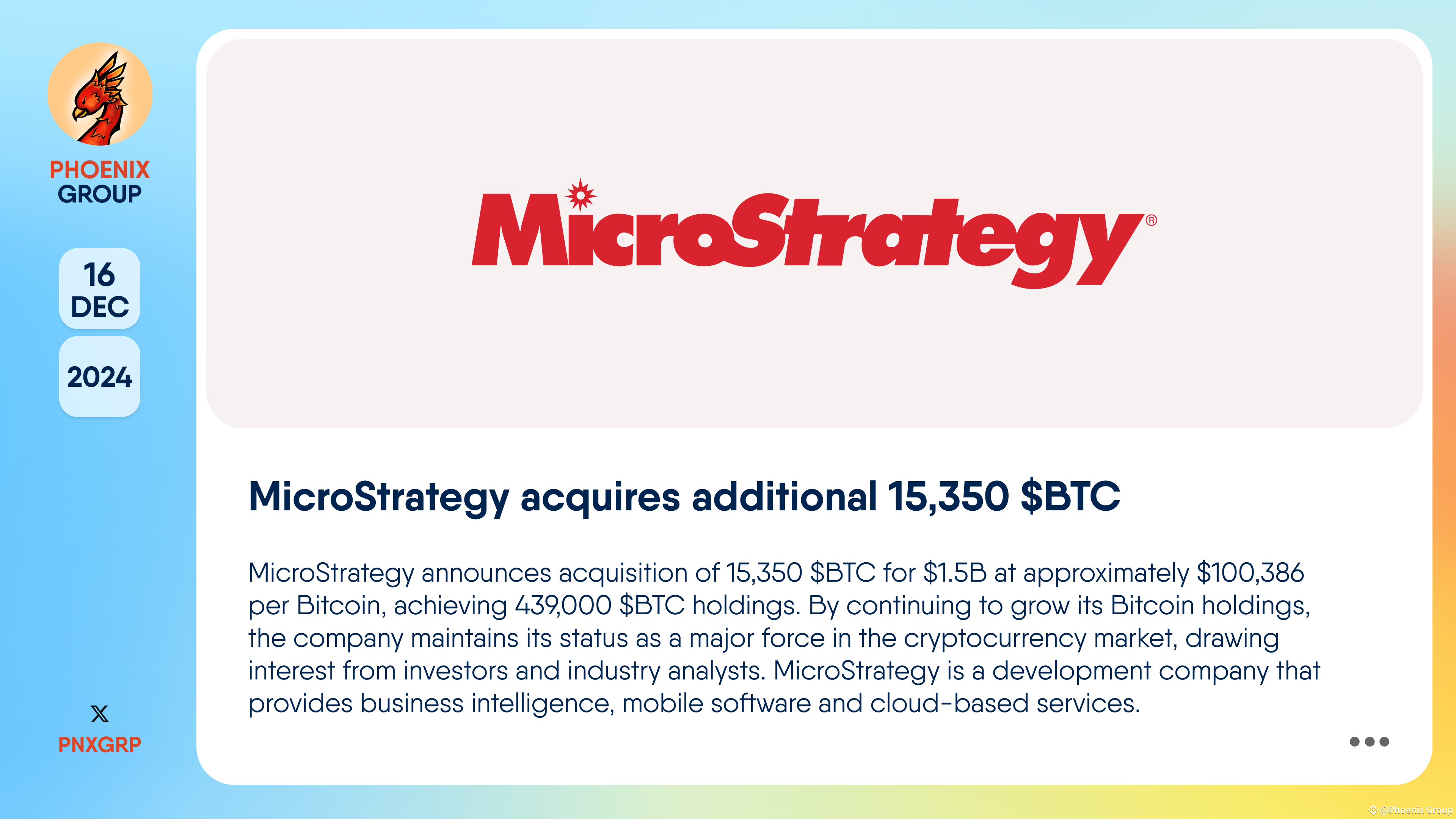MicroStrategy acquires additional 15,350 $BTC #MicroStrat | Phoenix Group on Binance Square