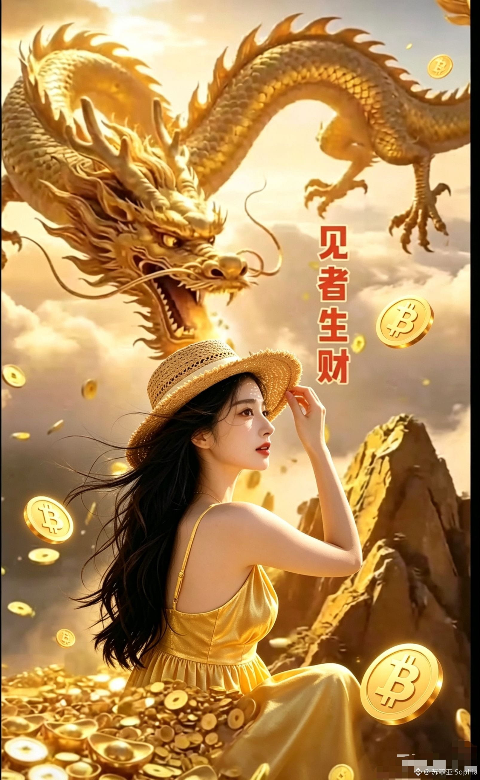 In the sea of clouds, the golden dragon emerges, showering | 苏菲亚 Sophia ...