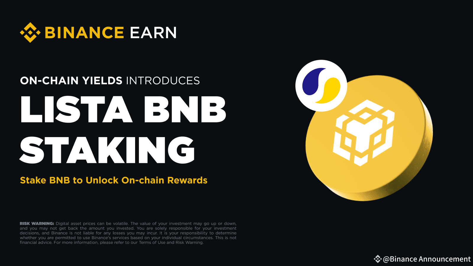 Binance Earn Introduces Lista BNB Staking on On-Chain Yields | Binance Announcement on Binance ...