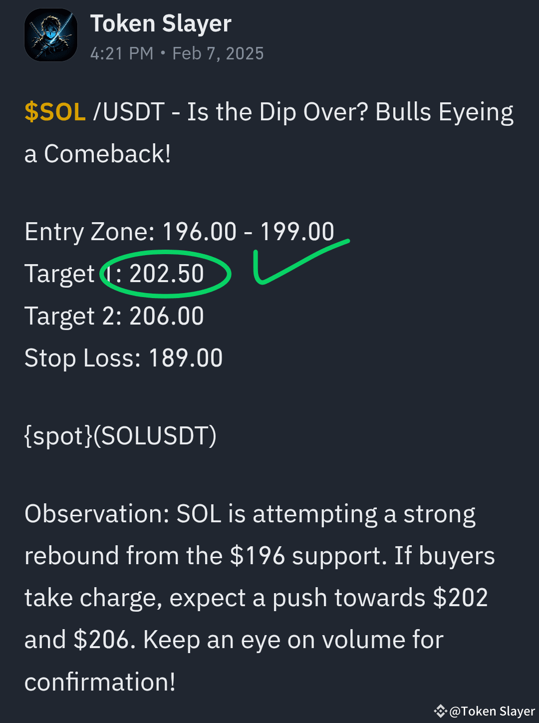 💵$SOL Long- Signal provided 5 hours before from now have h | Token Slayer on Binance Square