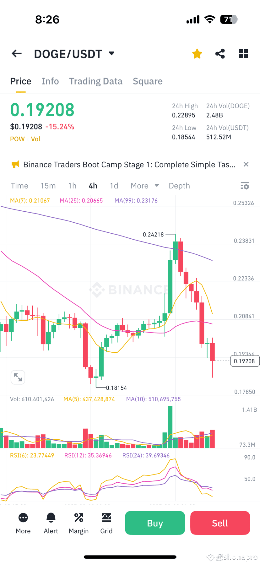 How low $DOGE can go? Looking at your DOGE/USDT chart, the | shonapro ...