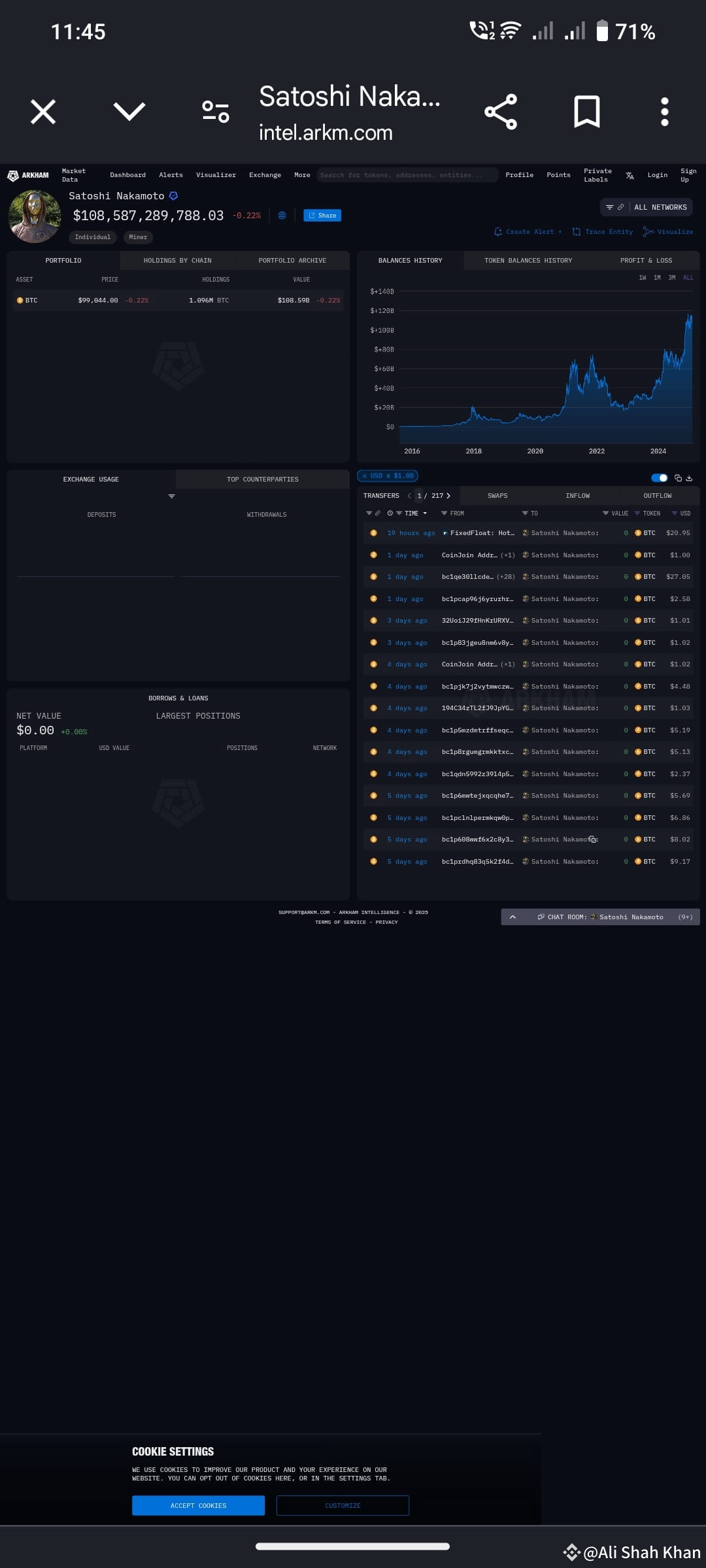 Arkham has added Satoshi Nakamoto's wallets - 22,000 addres | Ali Shah ...