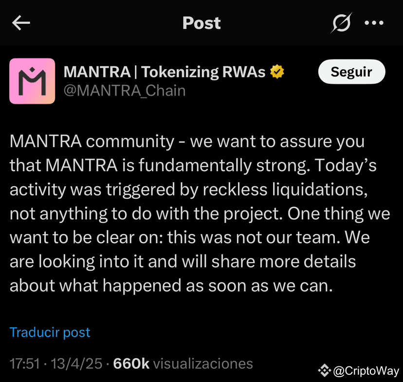 OFFICIAL COMMUNICATION from Mantra ($OM ) after the collapse ...