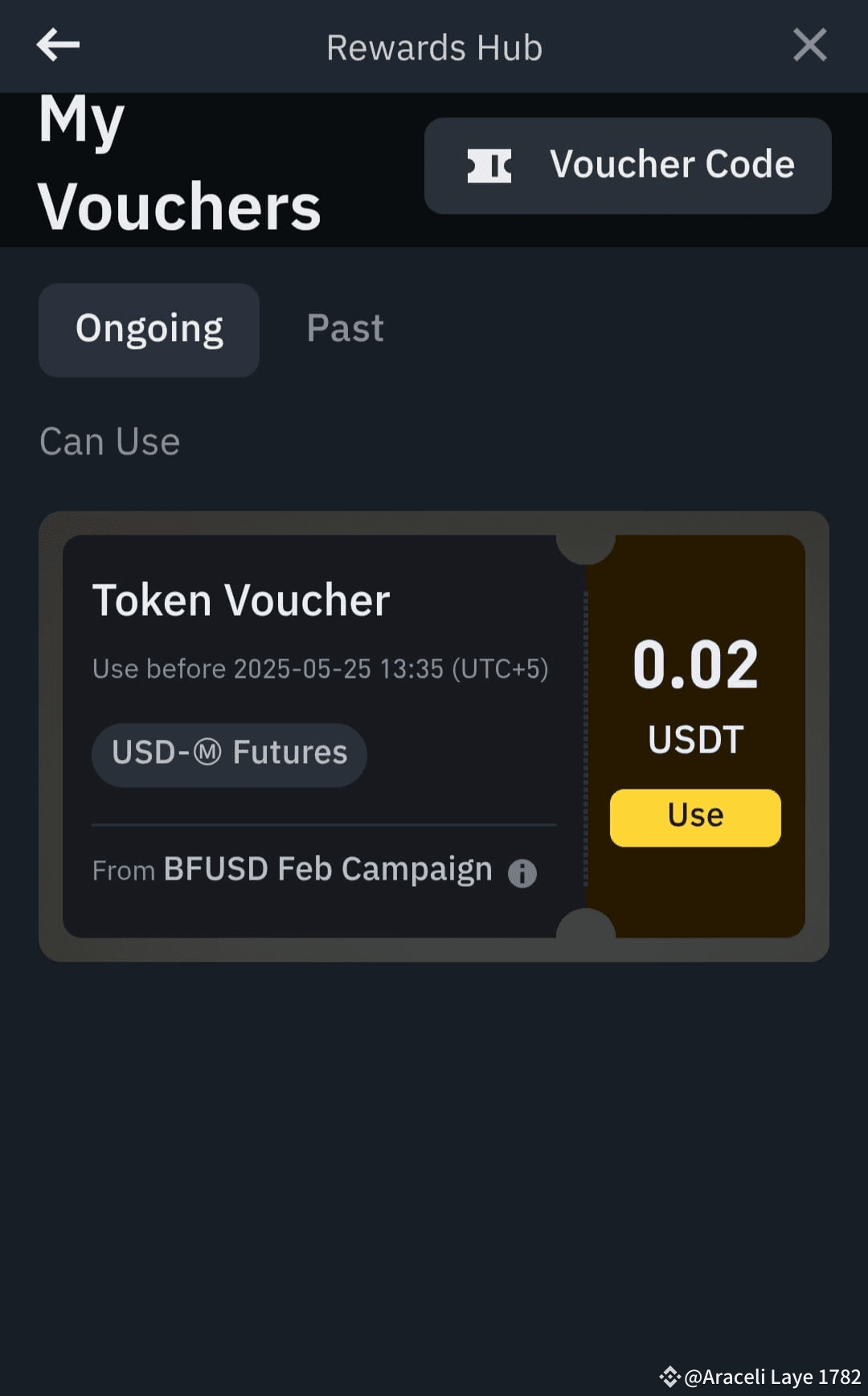 Got another voucher from BFUSD February earning campaign.. | Araceli Laye 1782 on Binance Square