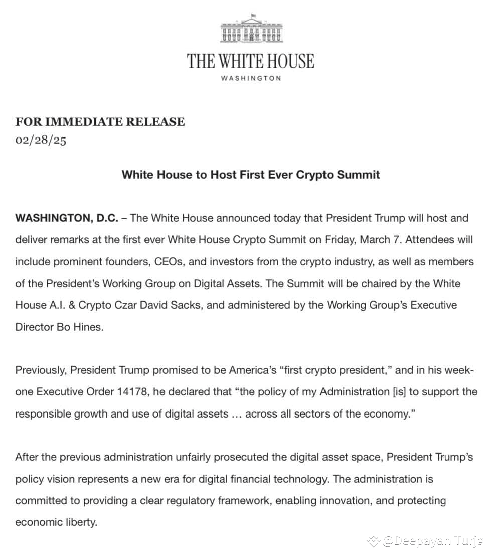 JUST IN: 🇺🇸 THE WHITE HOUSE TO HOST "FIRST EVER CRYPTO SUM | Deepayan ...