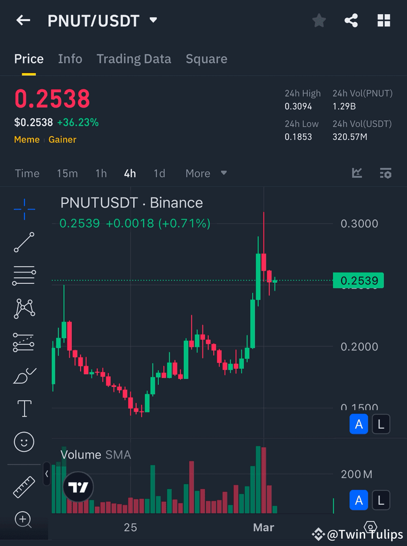 🚀 $PNUT /USDT Gaining Momentum! 🚀 PNUT has surged +36.23% | Twin Tulips on Binance Square