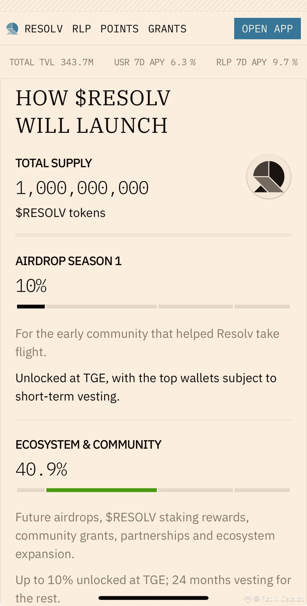 The tokenomics of $RESOLV has been released – With 10% for | Fabio Catalao on Binance Square