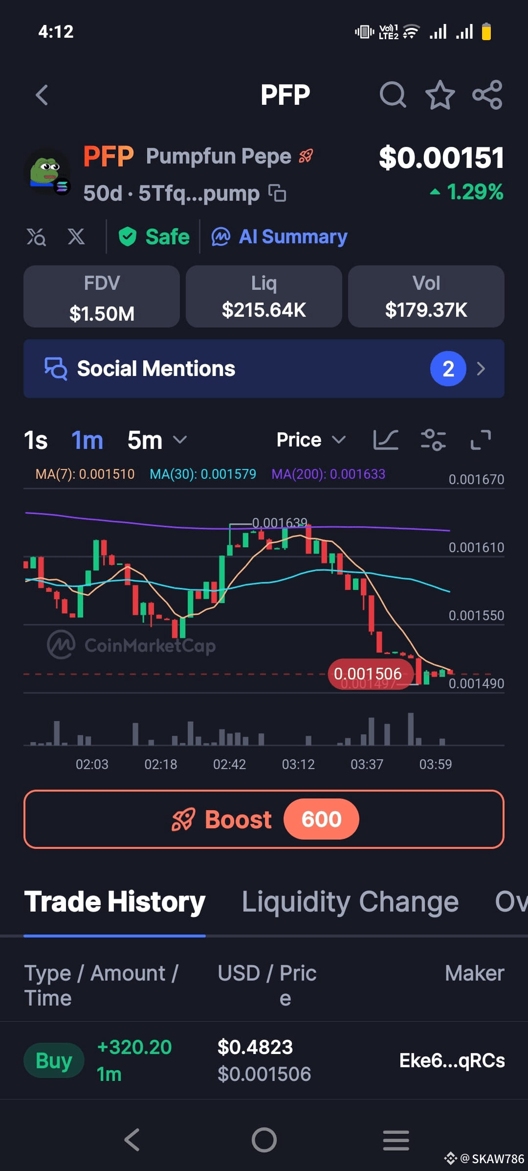 $PFP 600 boost live 1.5M FDV → moon loading Chart | SKAW786 on Binance ...
