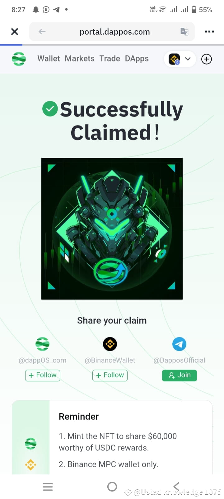 #Binance250Million Dapps 60 USDT Free Reward NFT wait for | Ustad ...