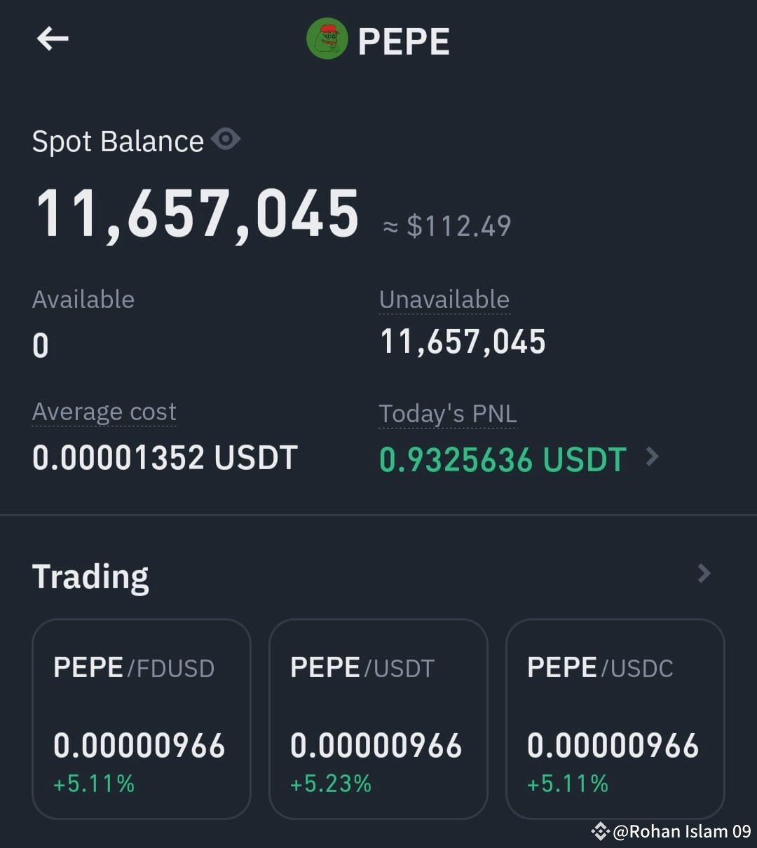 I don't want anything else. As long as Pepe coin is 0.01$, I | RN TRADE R on Binance Square