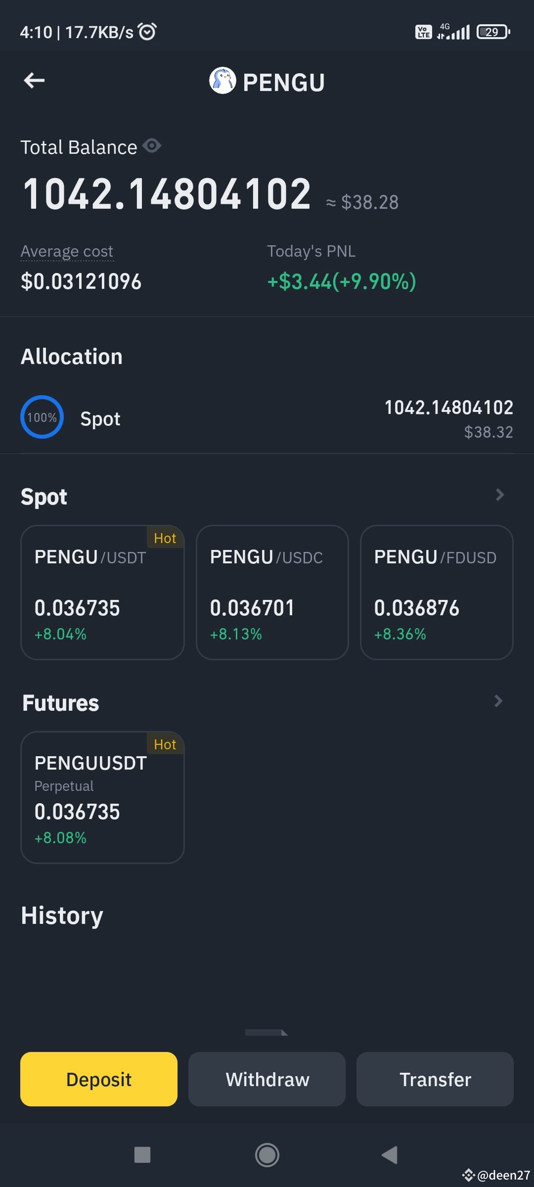 $PENGU AWESOME! Love this coin 🥰🚀💥 | deen27 on Binance Square