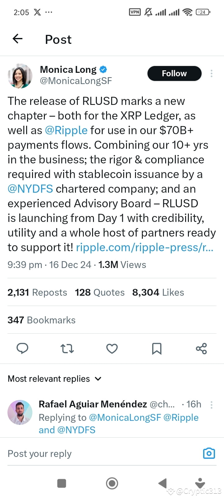 $XRP Ripple president Monica Long tweeted on X last night th ...