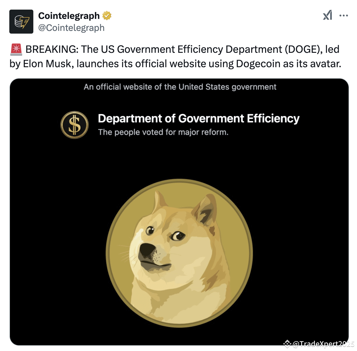 $DOGE $SOL $BTC Dogecoin price jumps 13% in minutes on offic ...