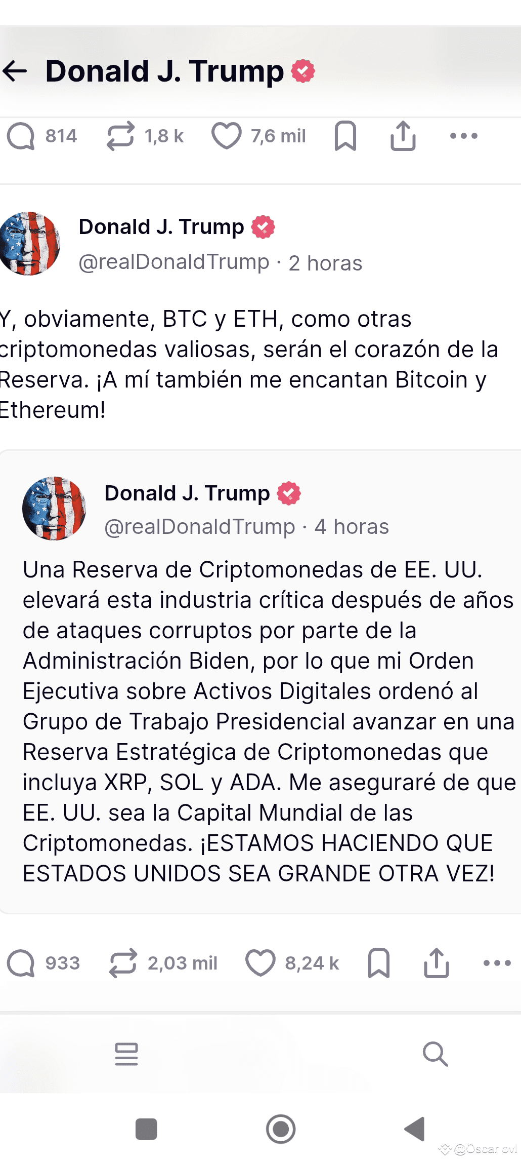 it had to be added by President Trump, adds #BTC and #ETH | Oscar ovl ...