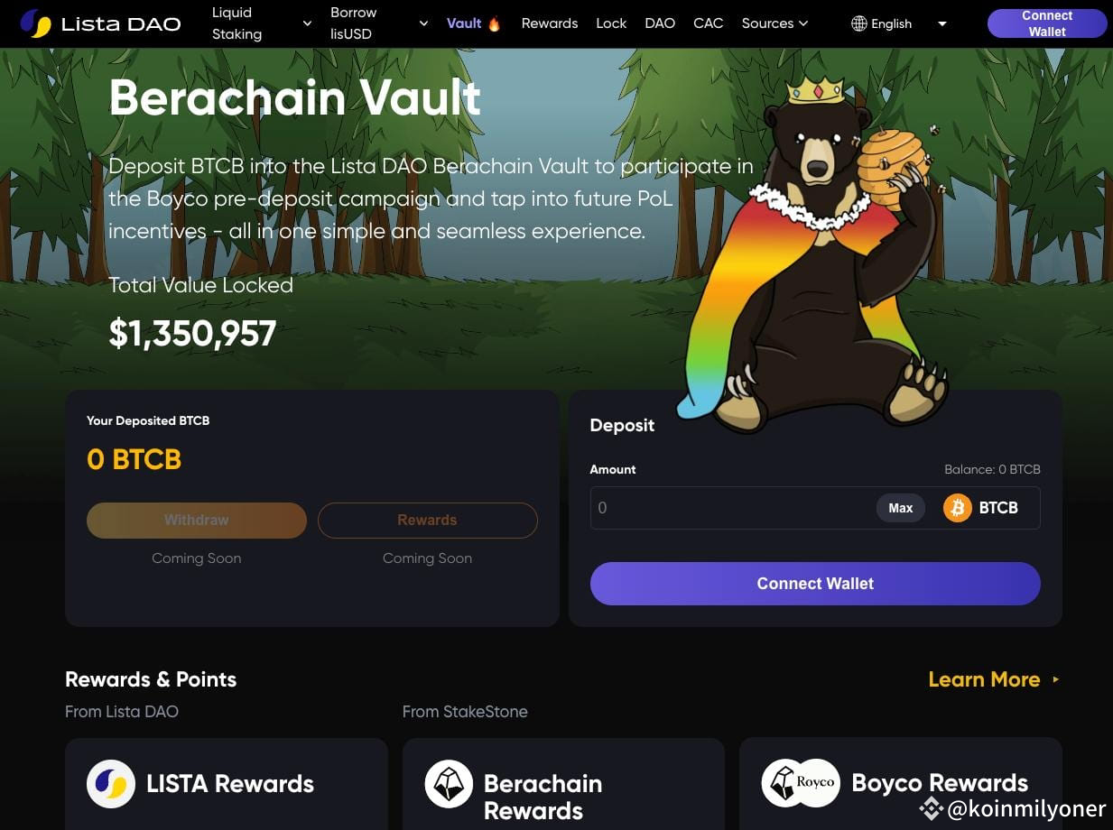 The Lista DAO Berachain Vault is live! This collaboration | koinmilyoner on Binance Square