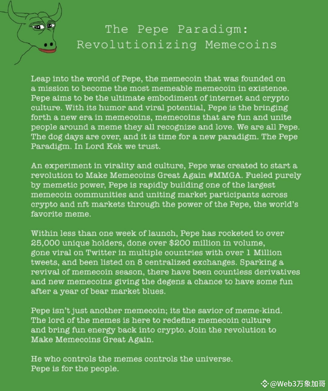 Pepe's latest tweet, let me explain Pepe is ushering in a | Crypto老吴 on ...