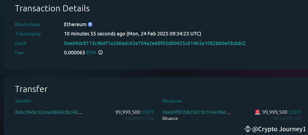 🚨 Massive USDT Transfer: 99,999,500 USDT (Worth $100.2M) Mo | Crypto Journey1 on Binance Square