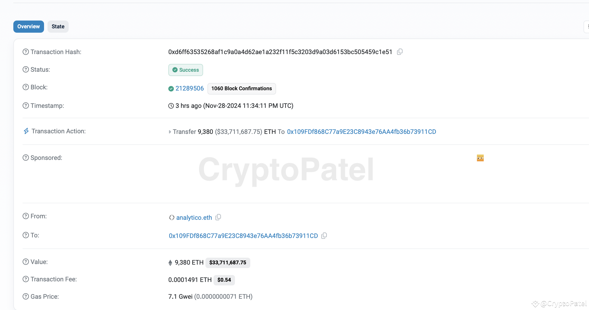 🚨 Whale Alert: Winslow Strong Deposits $33.71M worth ETH to | CryptoPatel on Binance Square