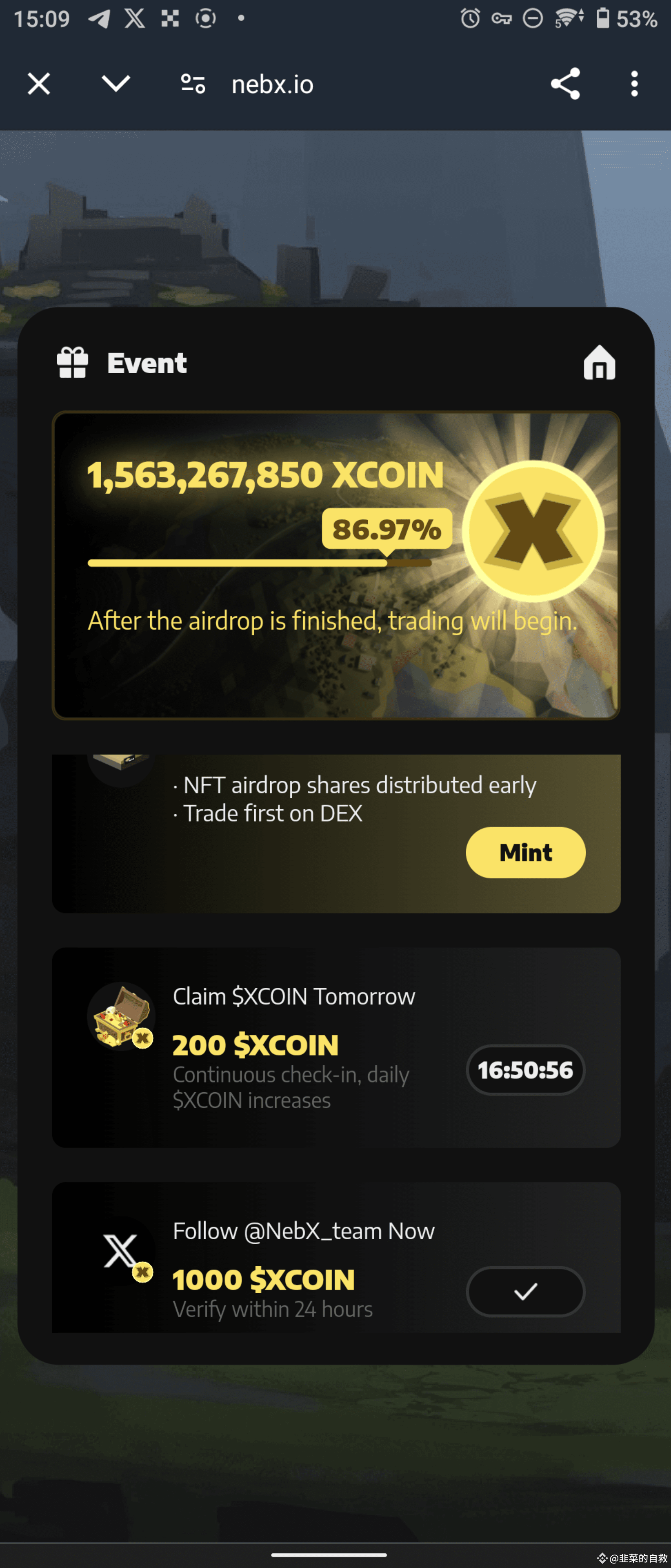 XCOIN Token Distribution Plan: - Airdrop to X Users (50%): | liwai on Binance Square