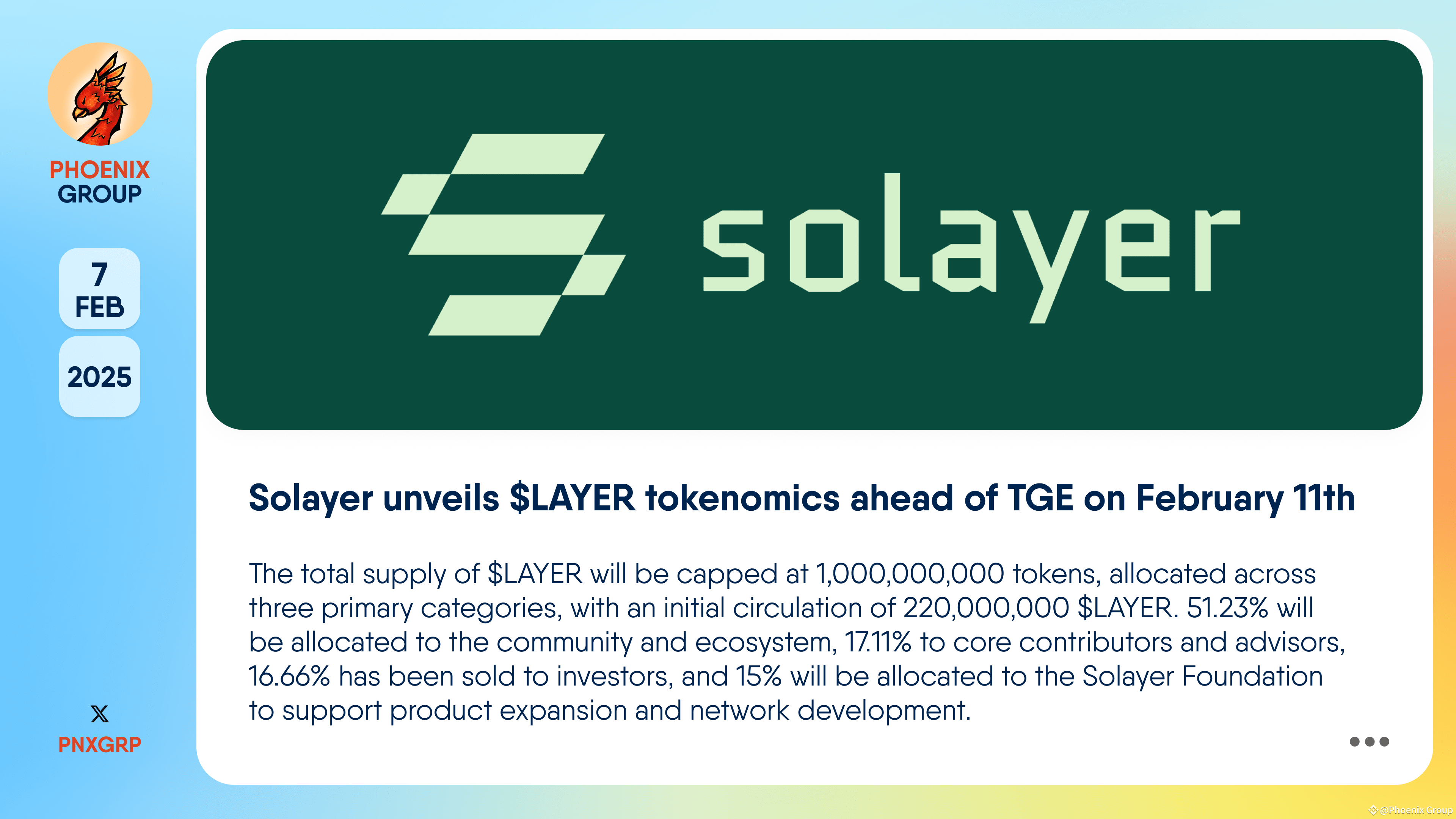 Solayer unveils $LAYER tokenomics ahead of TGE on February | Phoenix Group on Binance Square