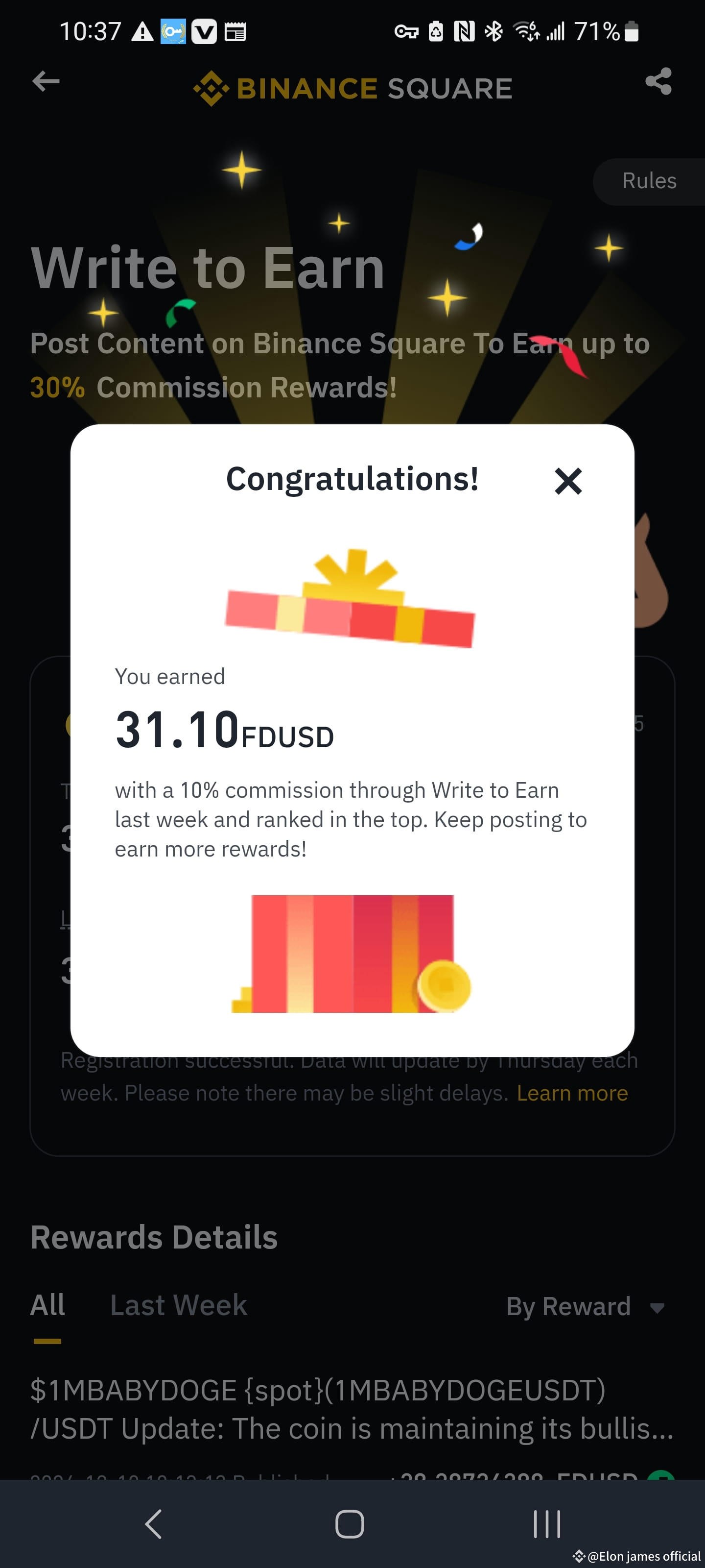 "My journey into the write-to-earn space on Binance has been | Elon ...