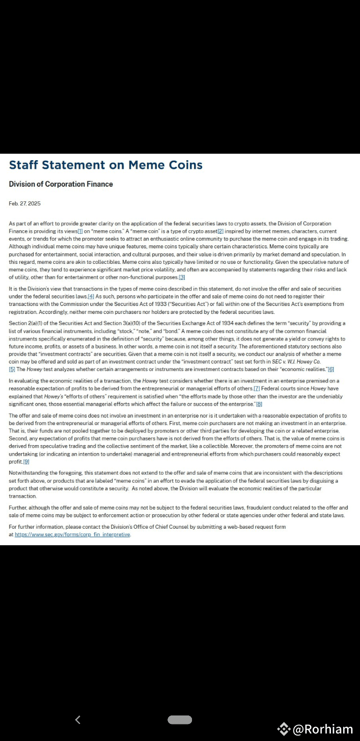 🇺🇸 The SEC stated that meme coins are not securities. $DOG | Rorhiam on Binance Square