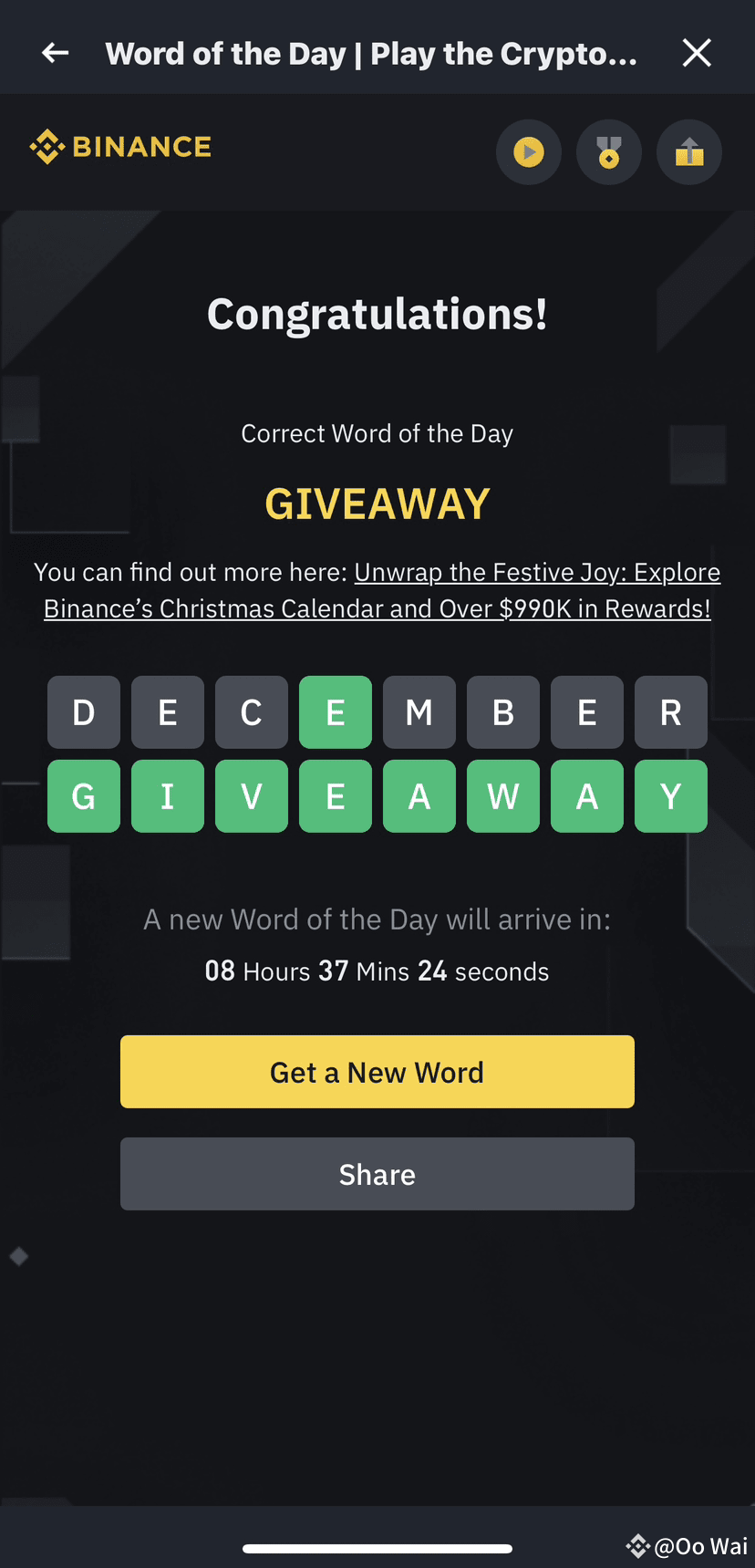 #BinanceSeason WODL 8 Letters today “GIVEAWAY” | Oo Wai on Binance Square