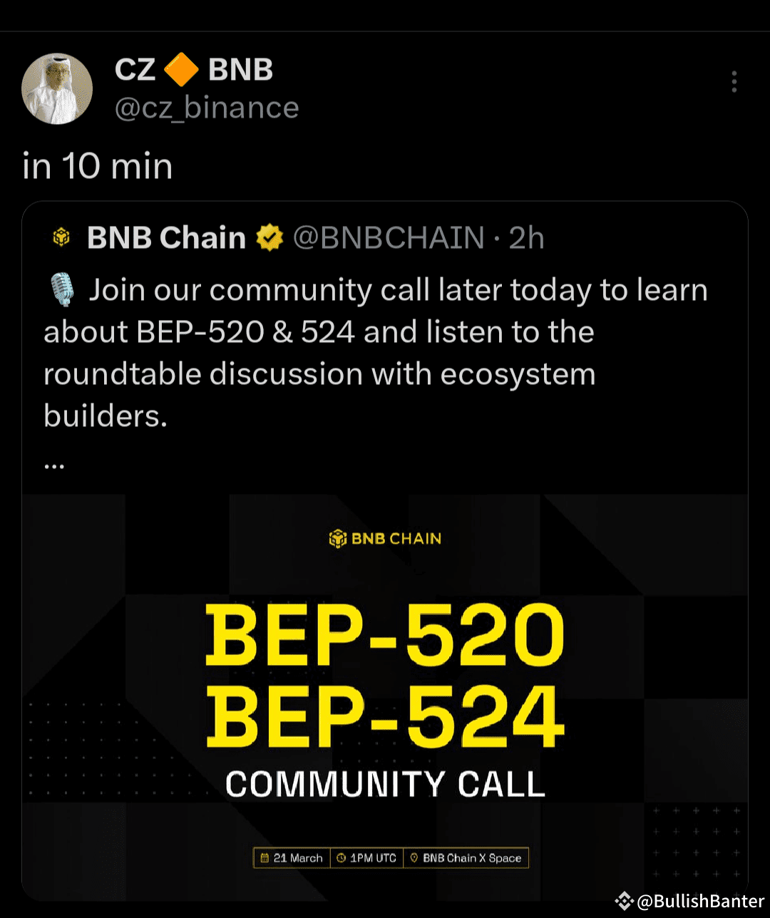 🚨 Breaking: @CZ Announces BNB Chain Discussion on BEP-520 ...