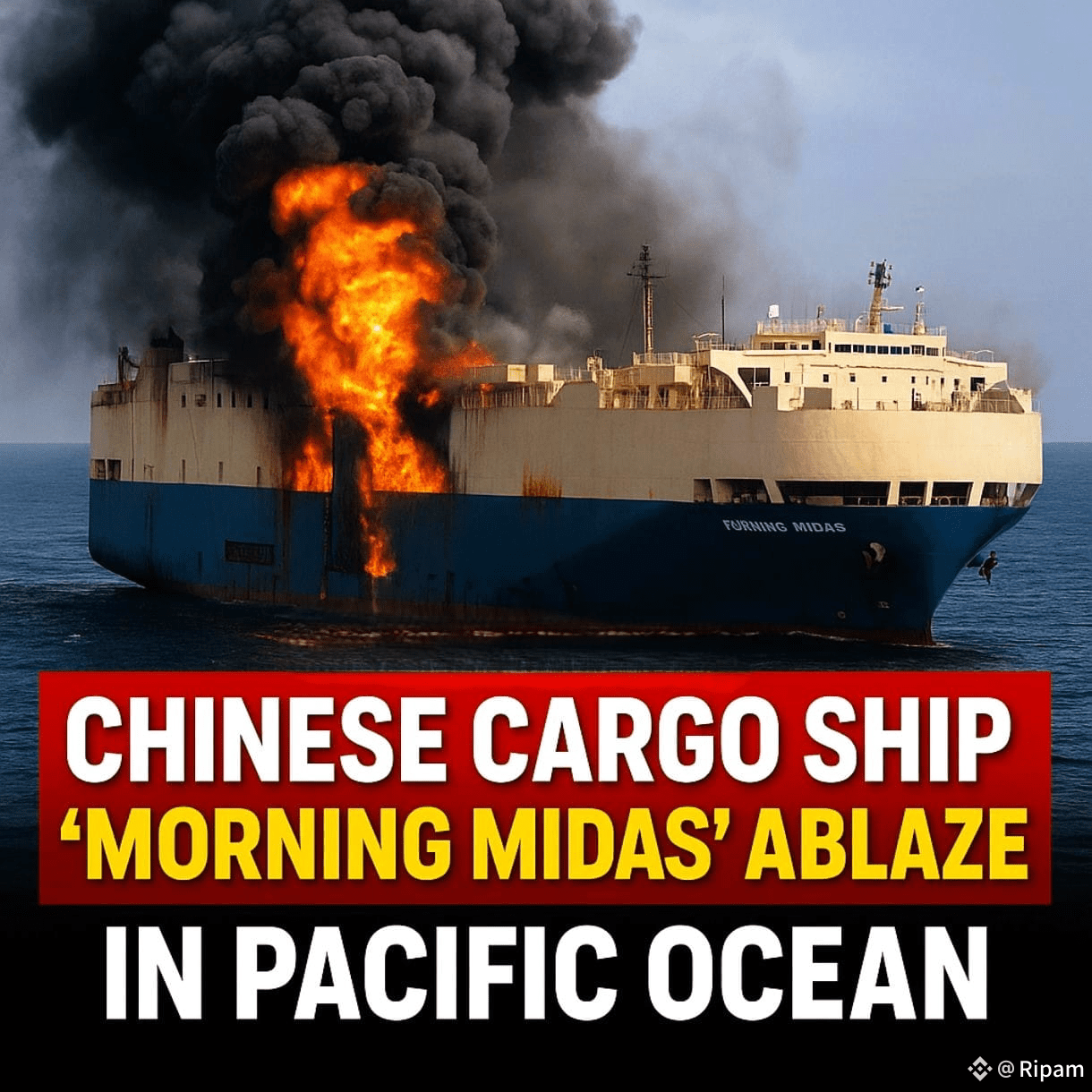 Chinese Cargo Ship Morning Midas Ablaze in Pacific Ocean wit | Ripam on ...