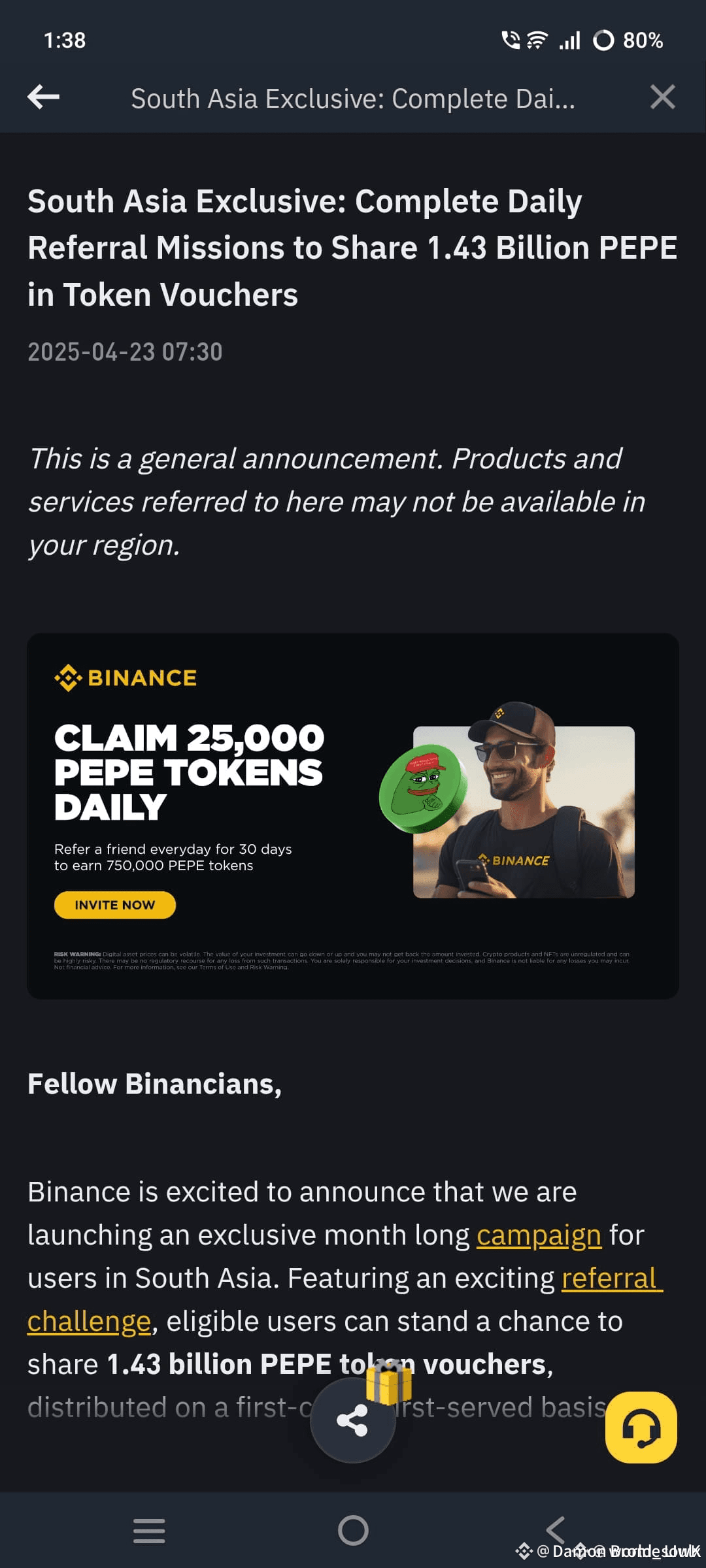 Complete Daily Referral Missions So Share 1.43 Billion PEPE | Damon ...