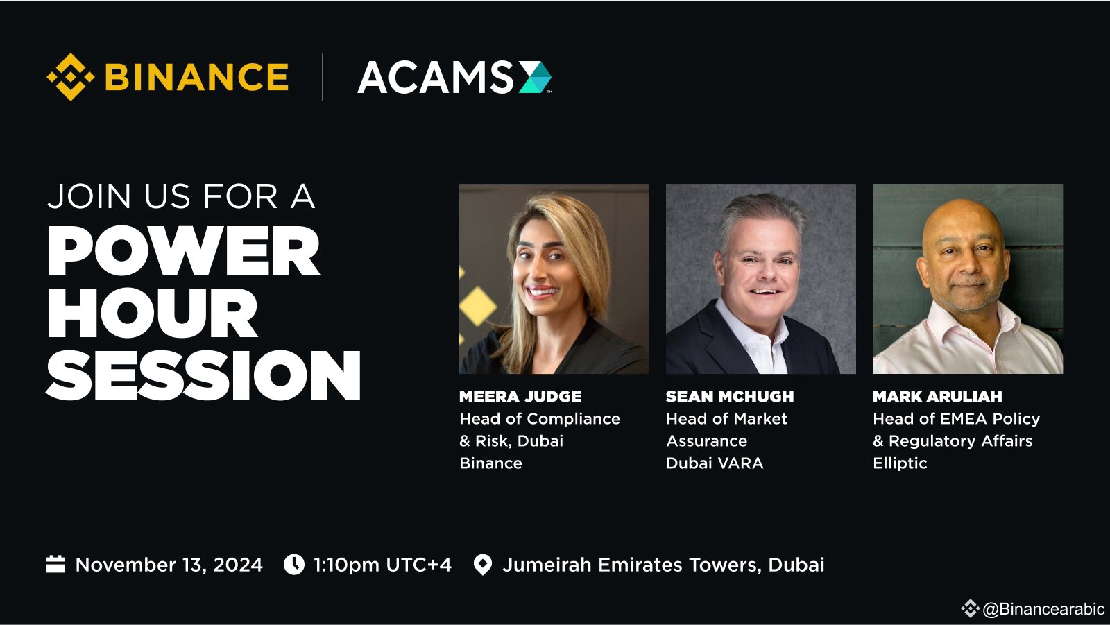 Get ready for an exclusive Power Hour at @acams_aml MENA, wh | Binance ...
