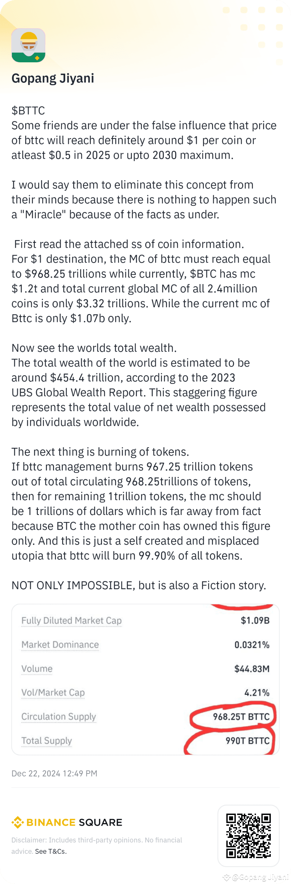 $BTTC compaign facts. Again I am sharing the post where I ex | Gopang ...