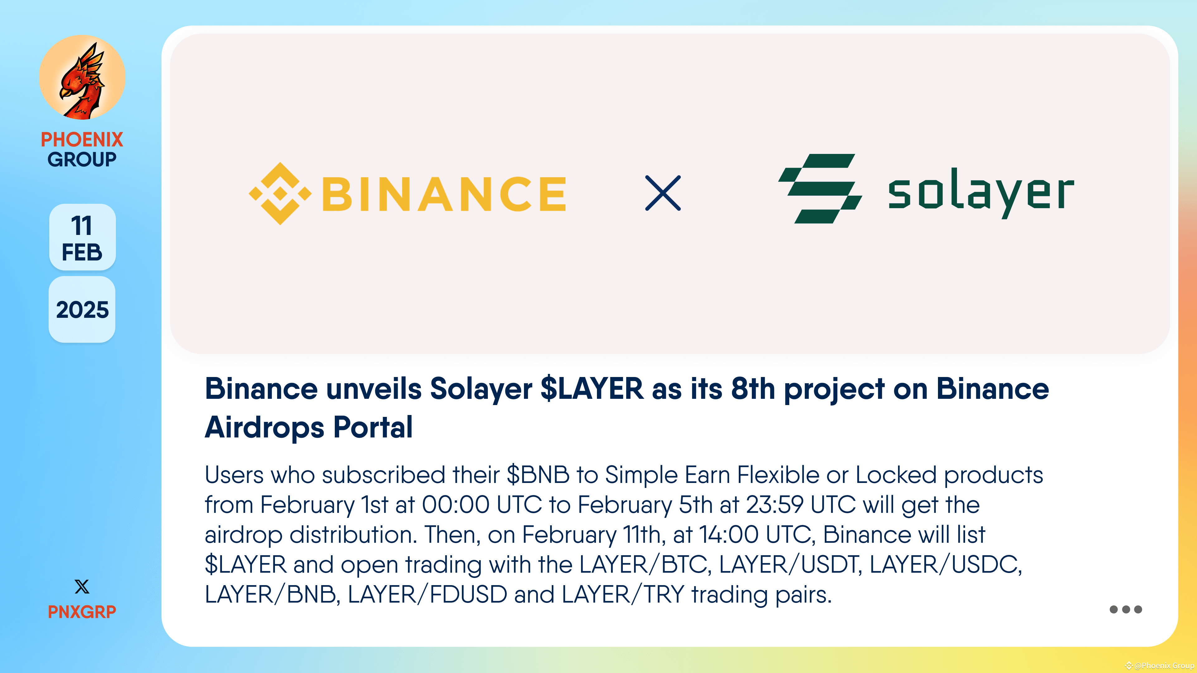 Binance unveils Solayer $LAYER as its 8th project on Binance | Phoenix Group on Binance Square