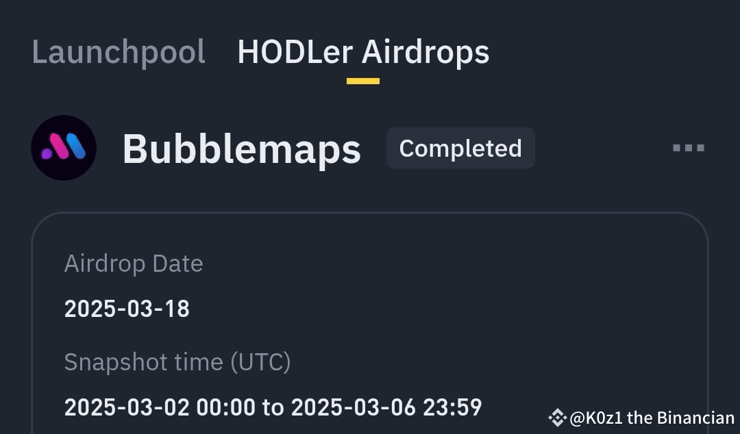 $BMT (Bubblemaps) a new HODLer Airdrop is complete! 🤘 Chec | K0z1 the Binancian on Binance Square