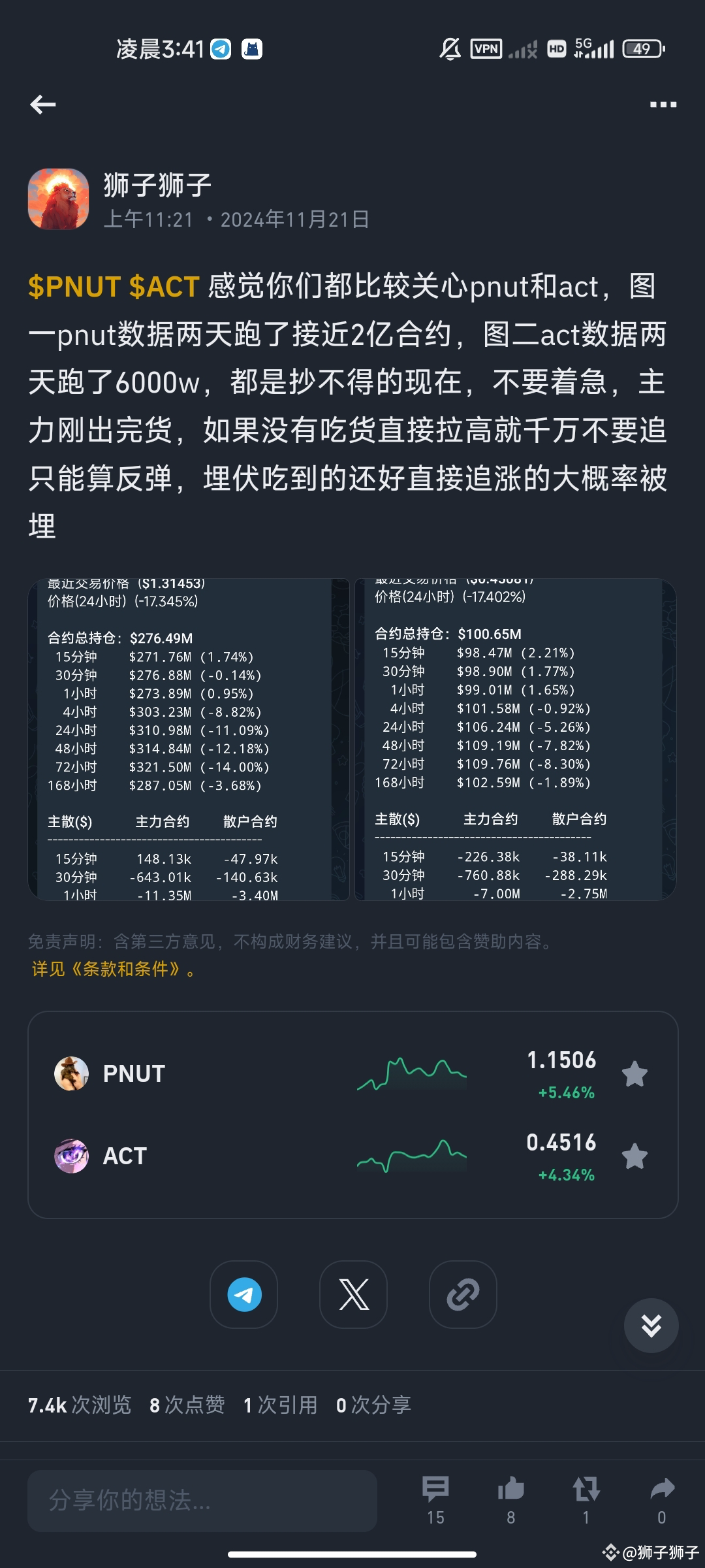 $PNUT $ACT Regarding pnut and act, they are not good target | 狮子狮子 on Binance Square